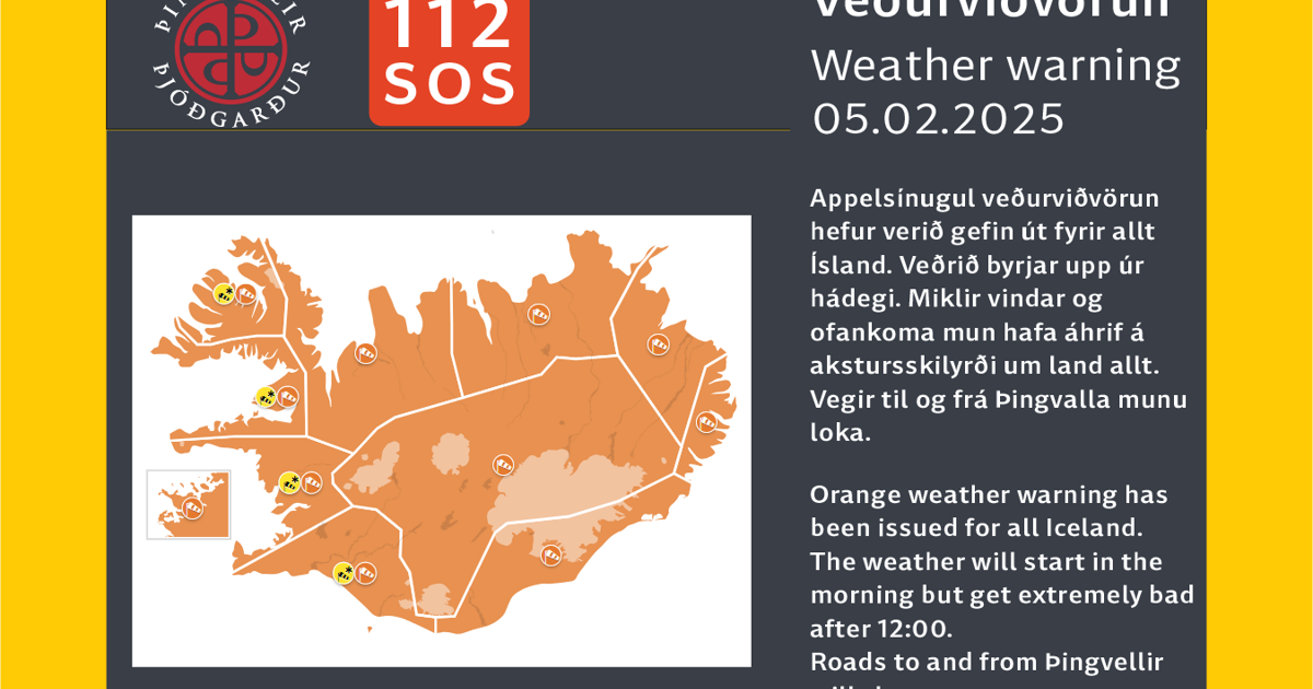 Orange Weather Alert - Thingvellir National Park