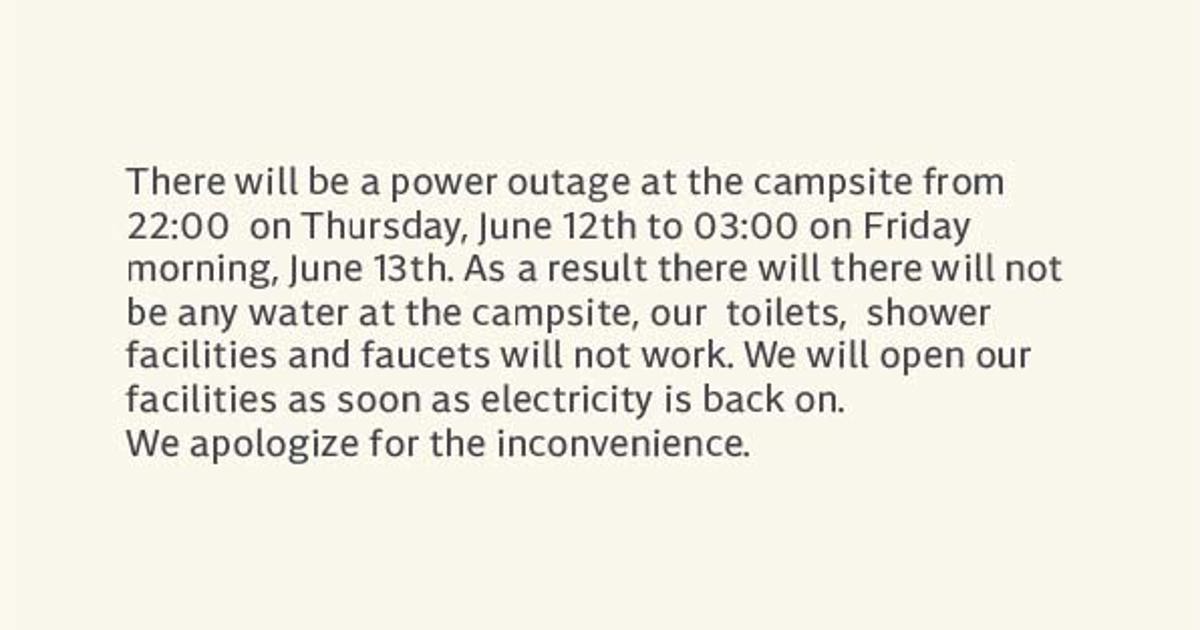 Power and water outage at campsite - Thingvellir National Park
